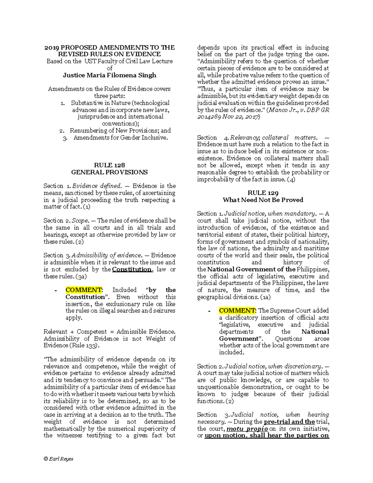 Amended Evidence Lecture - 2019 PROPOSED AMENDMENTS TO THE REVISED ...