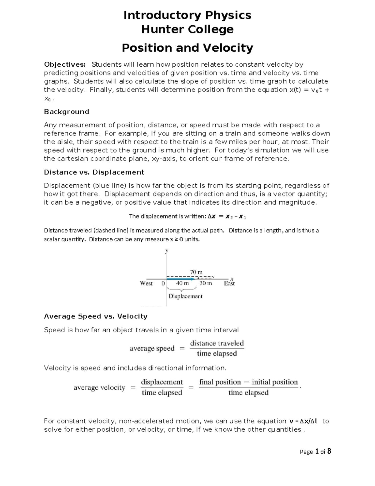 001 One Dimensional Motion 8 25 20 - Introductory Physics Hunter ...
