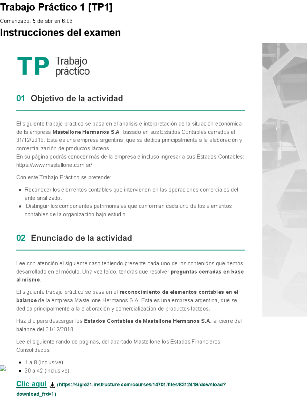 TP1 Contabilidad 80% - trabajo practico - Trabajo Práctico 1 [TP1] Comenzado: 5 de abr en 6 ...