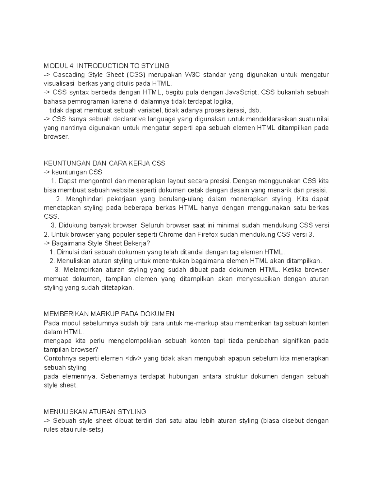 Catatan Dasar Pemrograman Web Development Introduction To Styling Modul 4 Introduction To