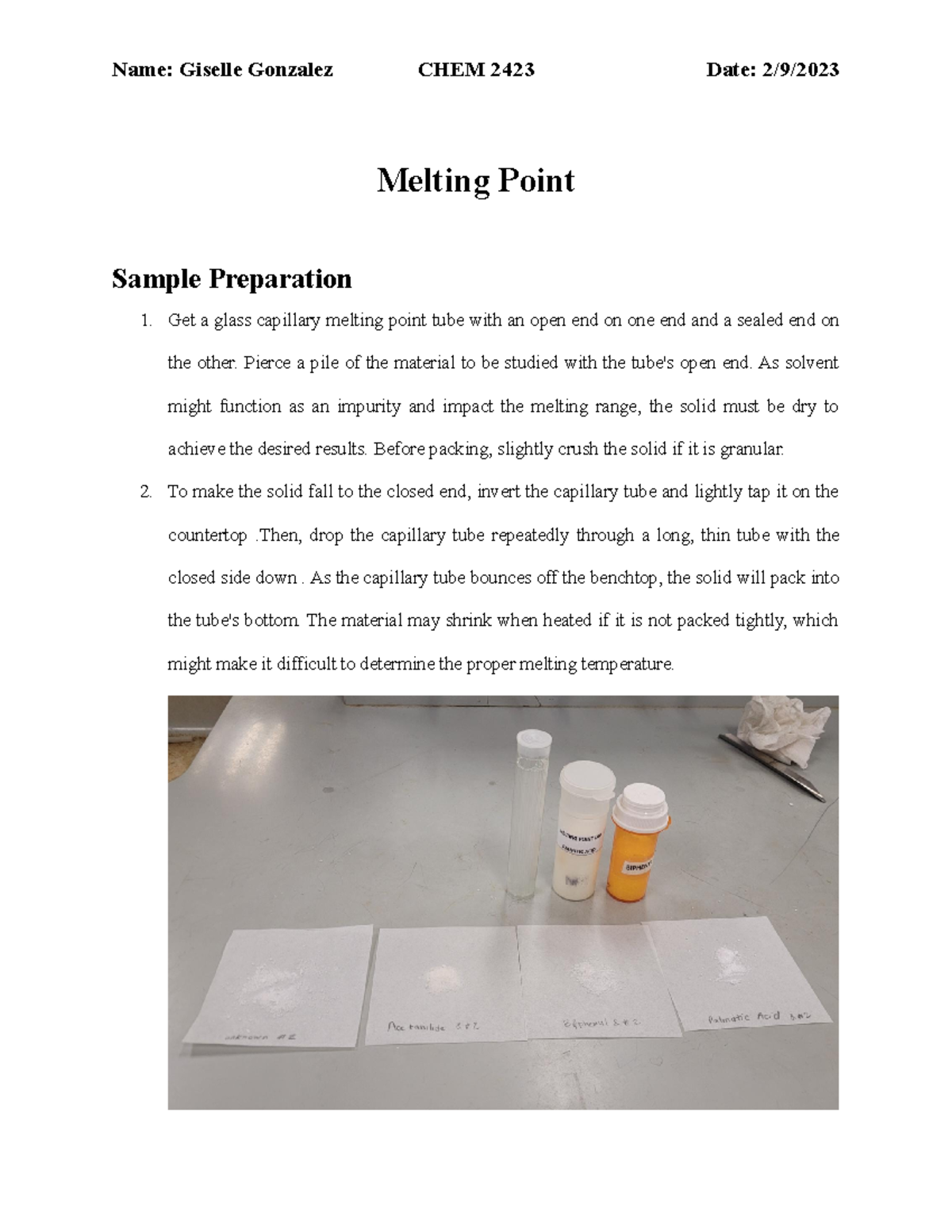 Experiment 2 Melting point - Melting Point Sample Preparation Get a ...