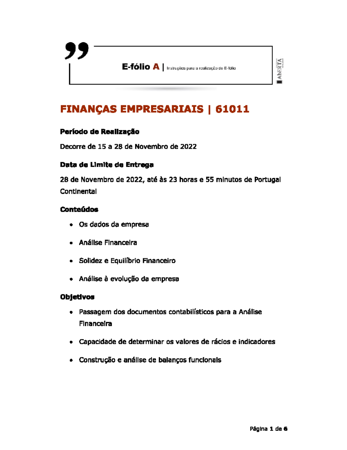 61011-efolio A - efolioA - Finanças Empresariais - Studocu