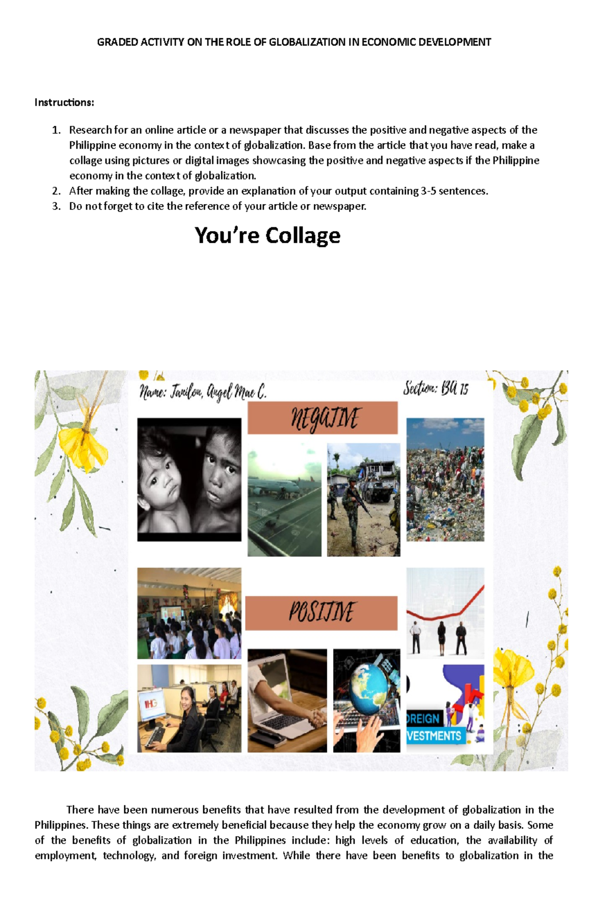 Graded Activity ON THE ROLE OF Globalization IN Economic Development ...