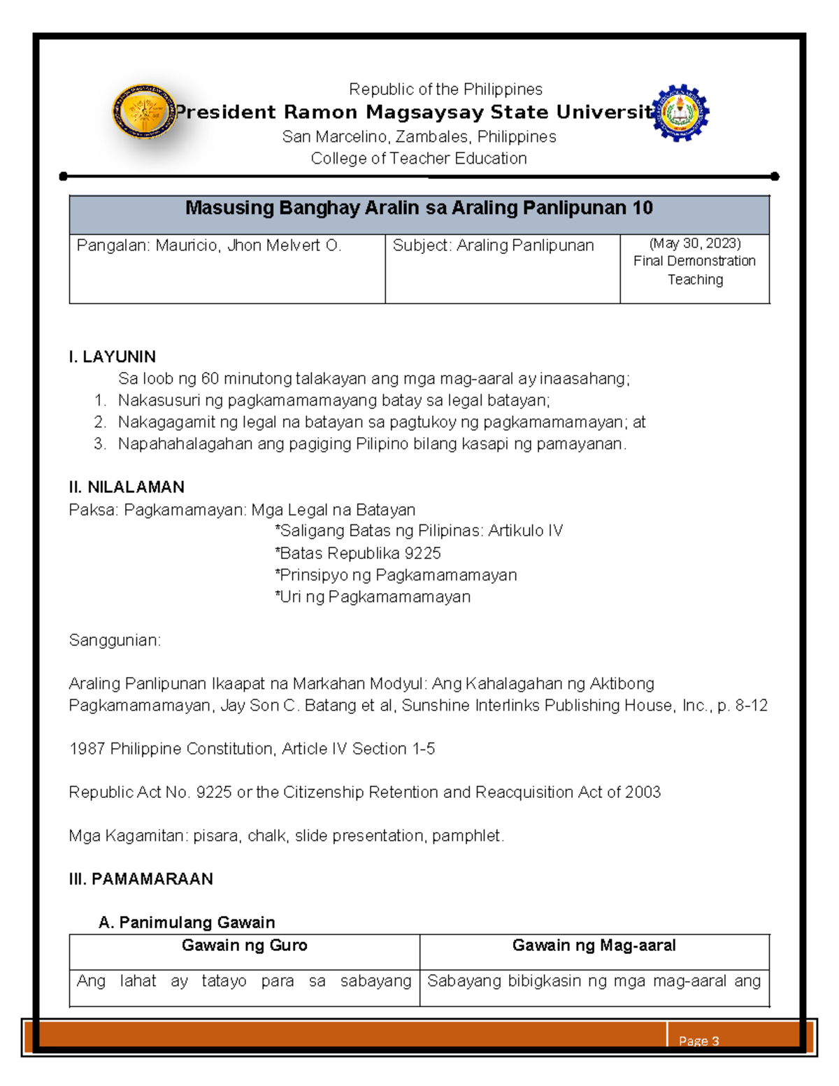 AP10 Final Demo Edit 1 - LPLP - Republic of the Philippines President ...