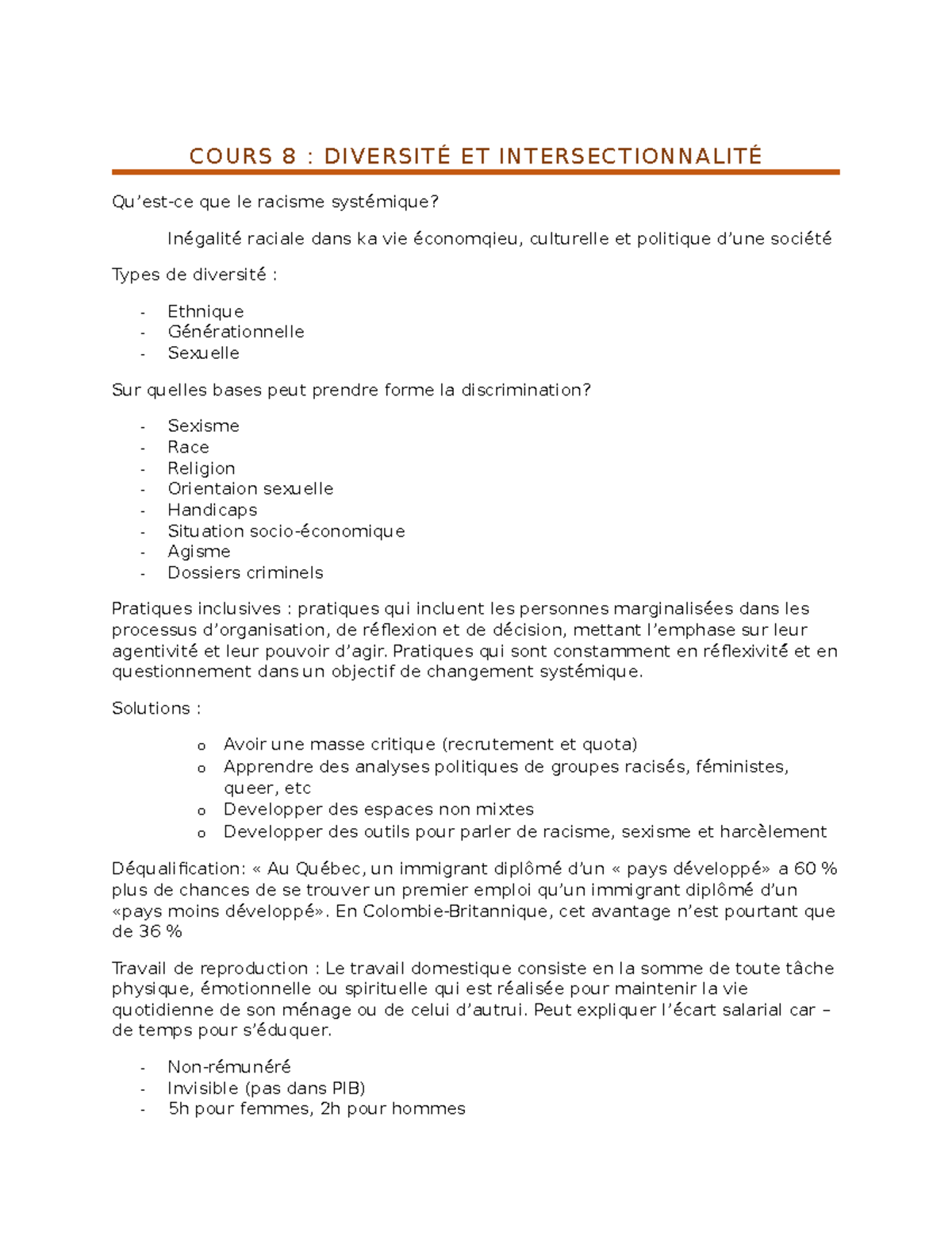 Cours 8 - COURS 8 : DIVERSITÉ ET INTERSECTIONNALITÉ Qu’est-ce que le ...