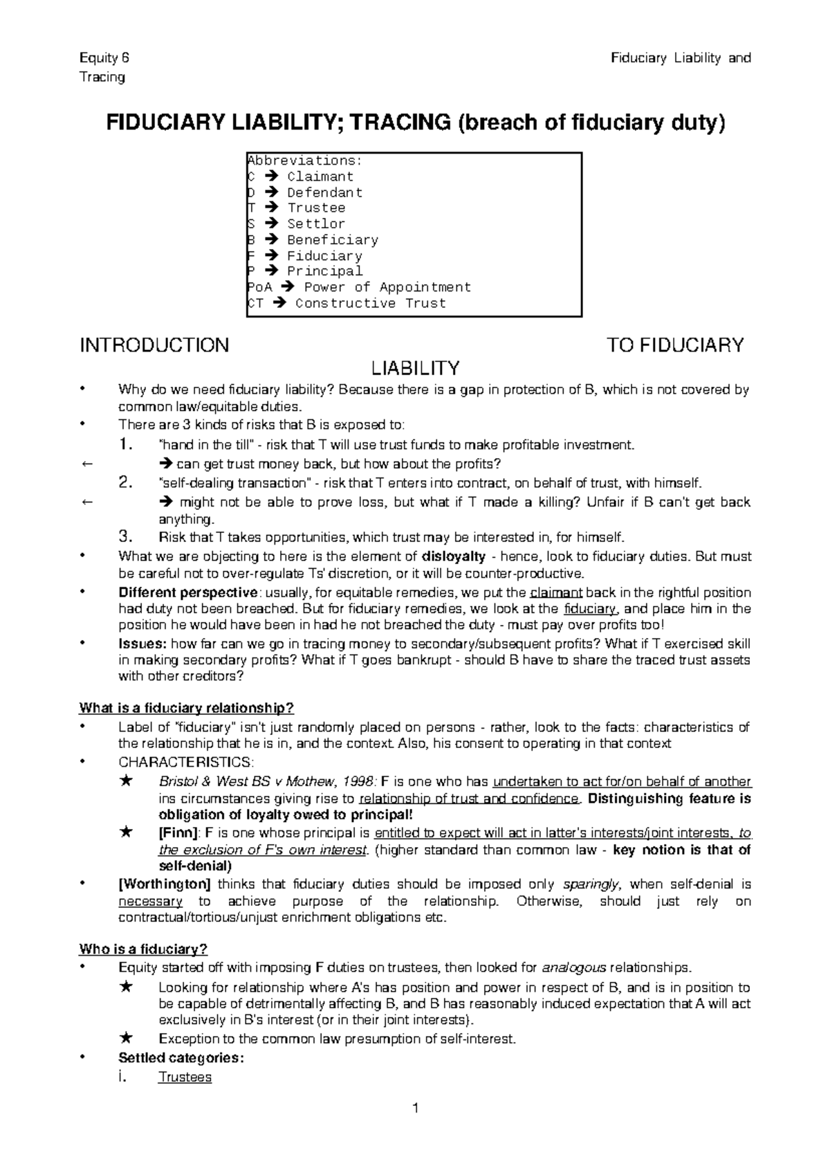 Fiduciary Liability and Tracing sample - Tracing FIDUCIARY LIABILITY ...
