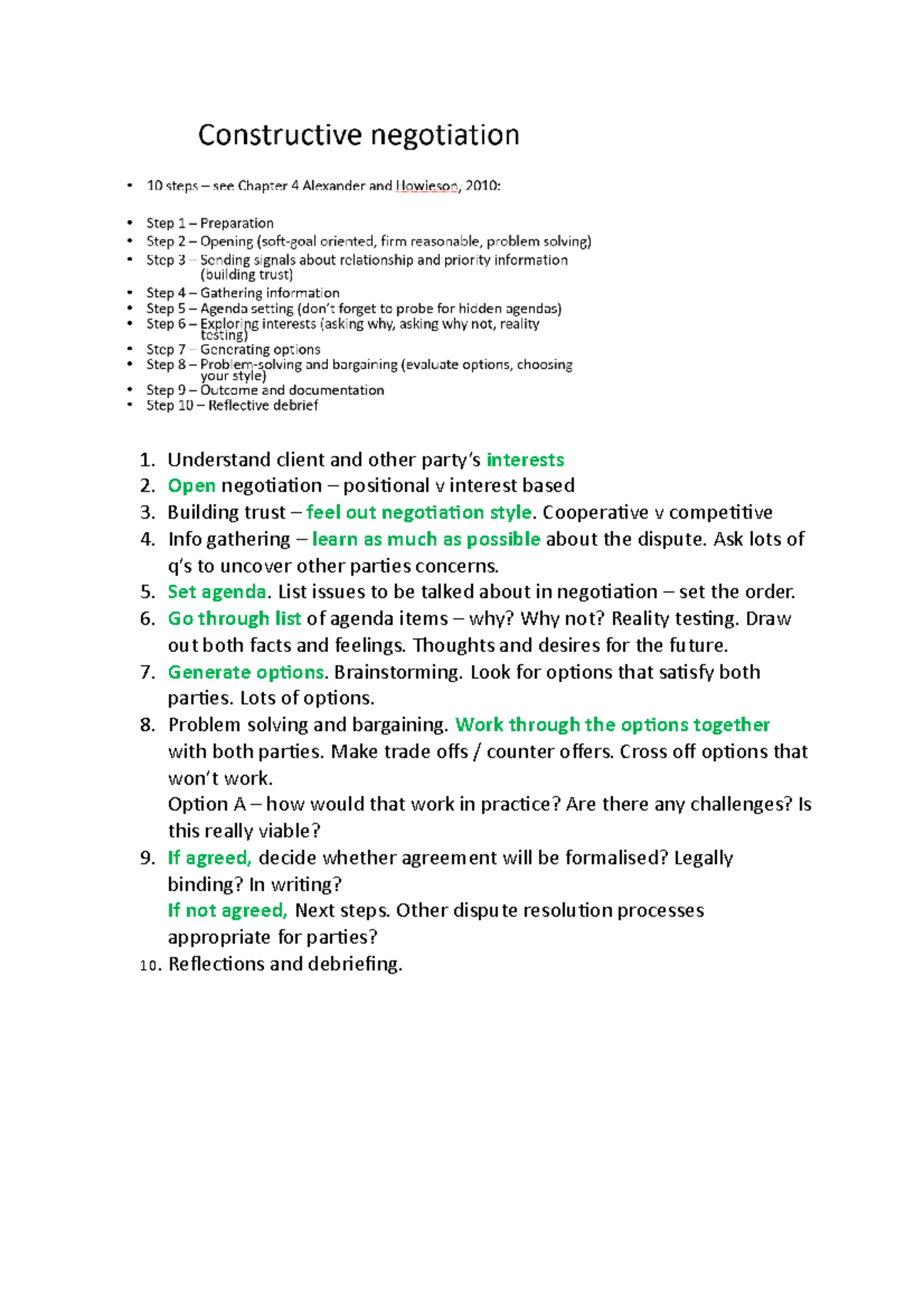 Constructive Negotiation Summary - Understand client and other party’s ...