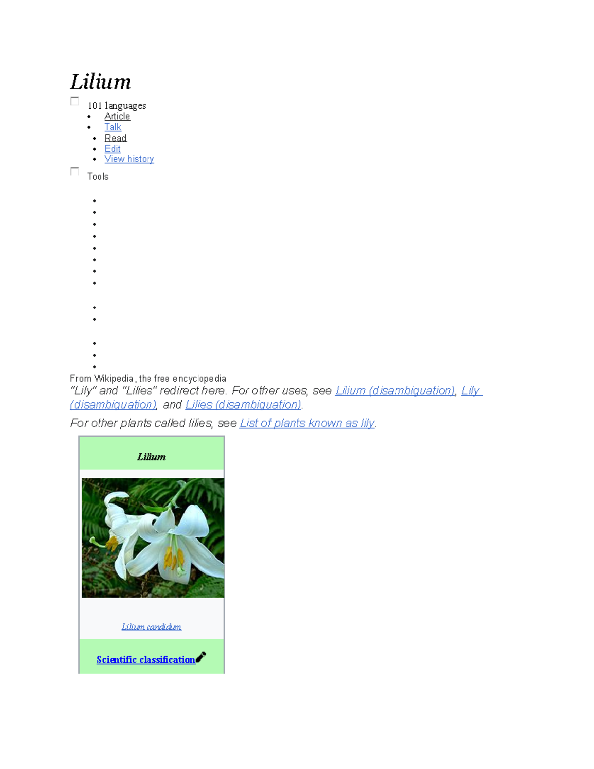 Lily - NOTES - Lilium 101 languages Article Talk Read Edit View history ...