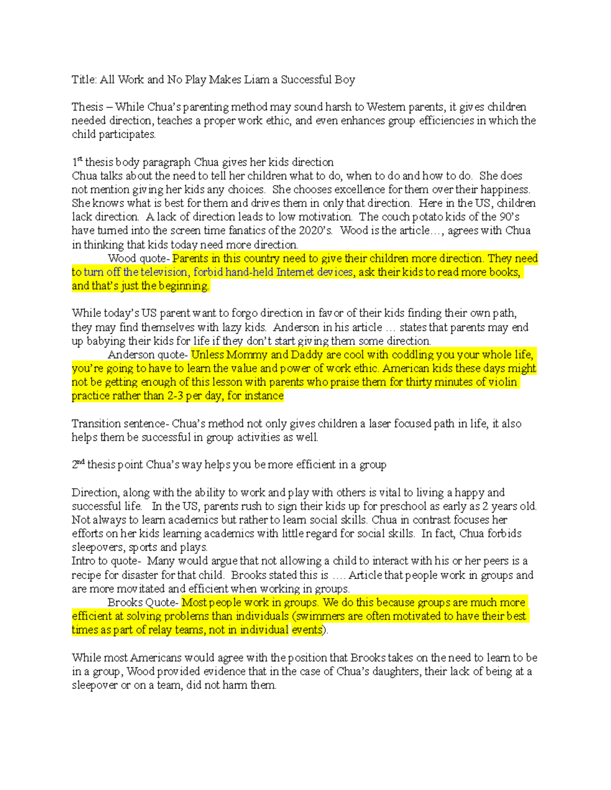 Essay 3 with body - Title: All Work and No Play Makes Liam a Successful ...