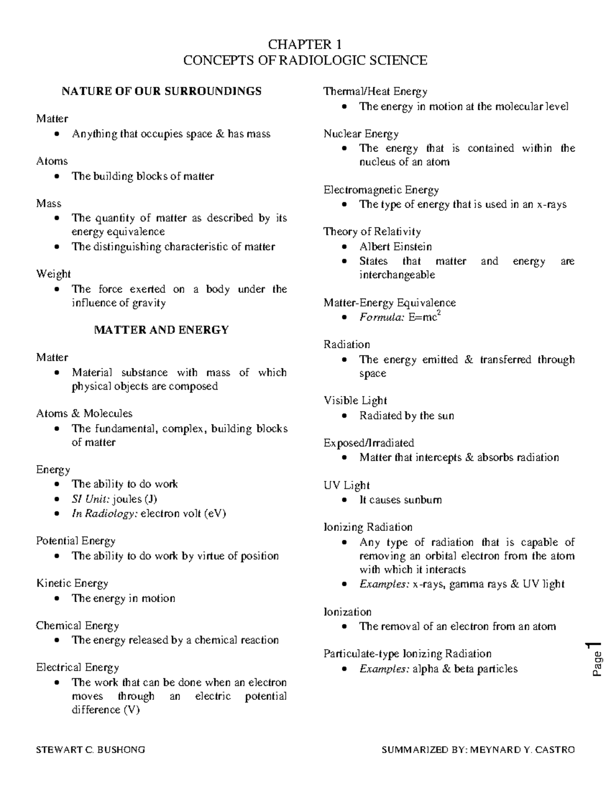 Chapter 1- Bushong - Summary Radiologic Science for Technologists ...