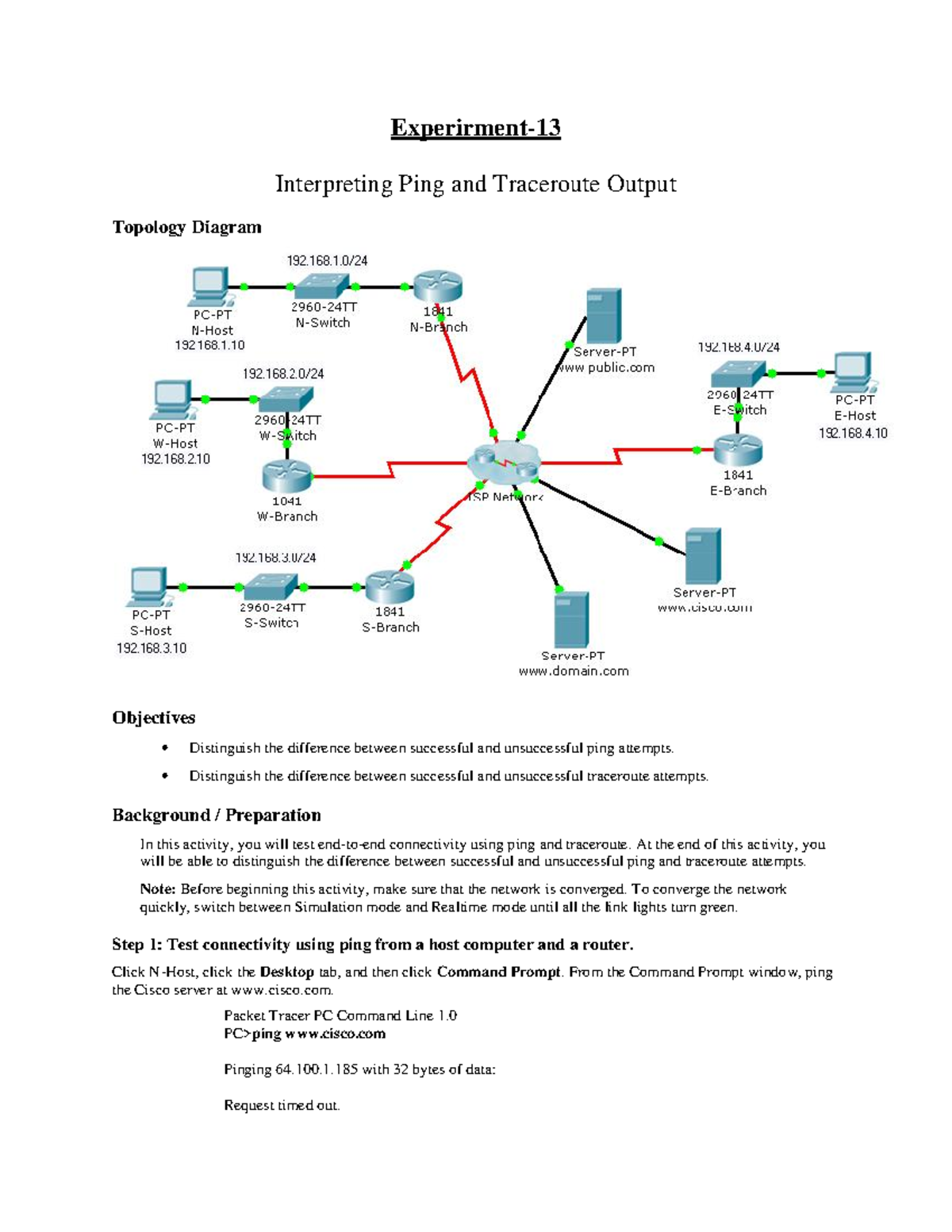 Interpriting ping - Experirment- Interpreting Ping and Traceroute ...