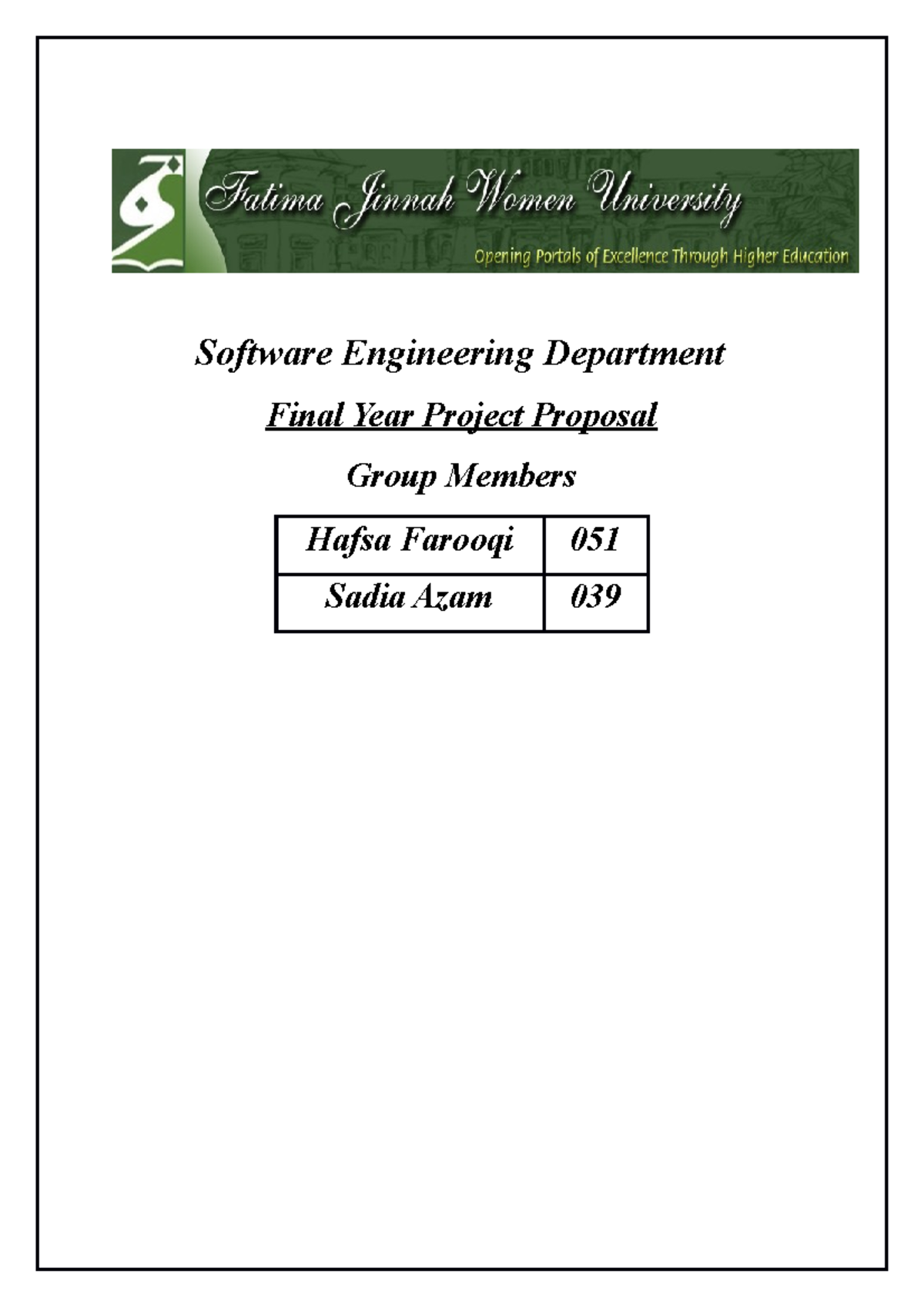 FYP-Proposal - proposal writing - Software Engineering Department Final Year Project Proposal ...