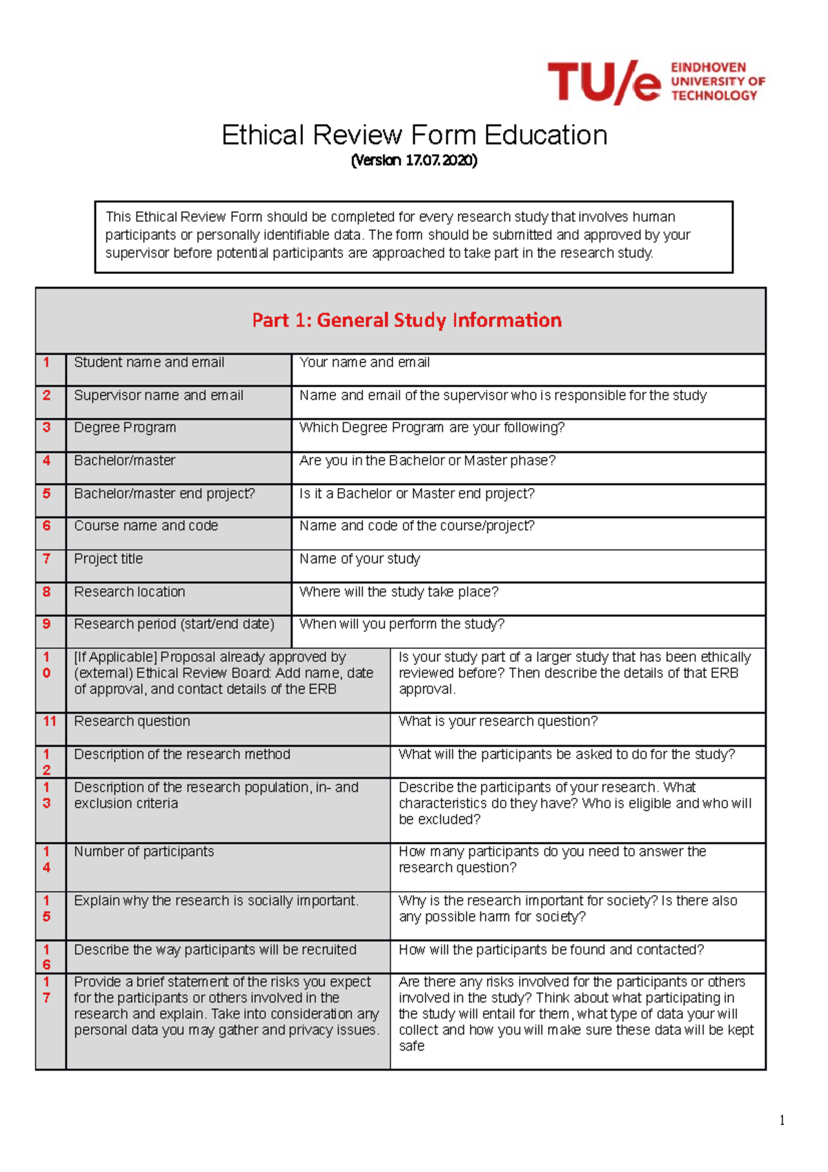 ERB review form education - Ethical Review Form Education (Version 17 ...
