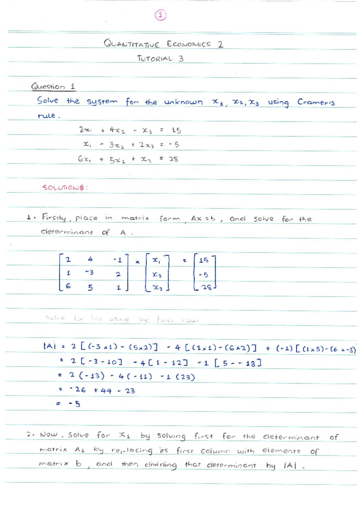 QE 2 Tutorial 3 Solutions - 1 QUANTITATIVE ECONOMICS 2 TUTORIAL 3 ...