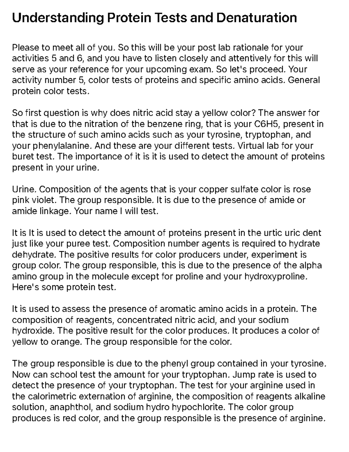 Understanding protein tests and denaturation transcript - Understanding ...