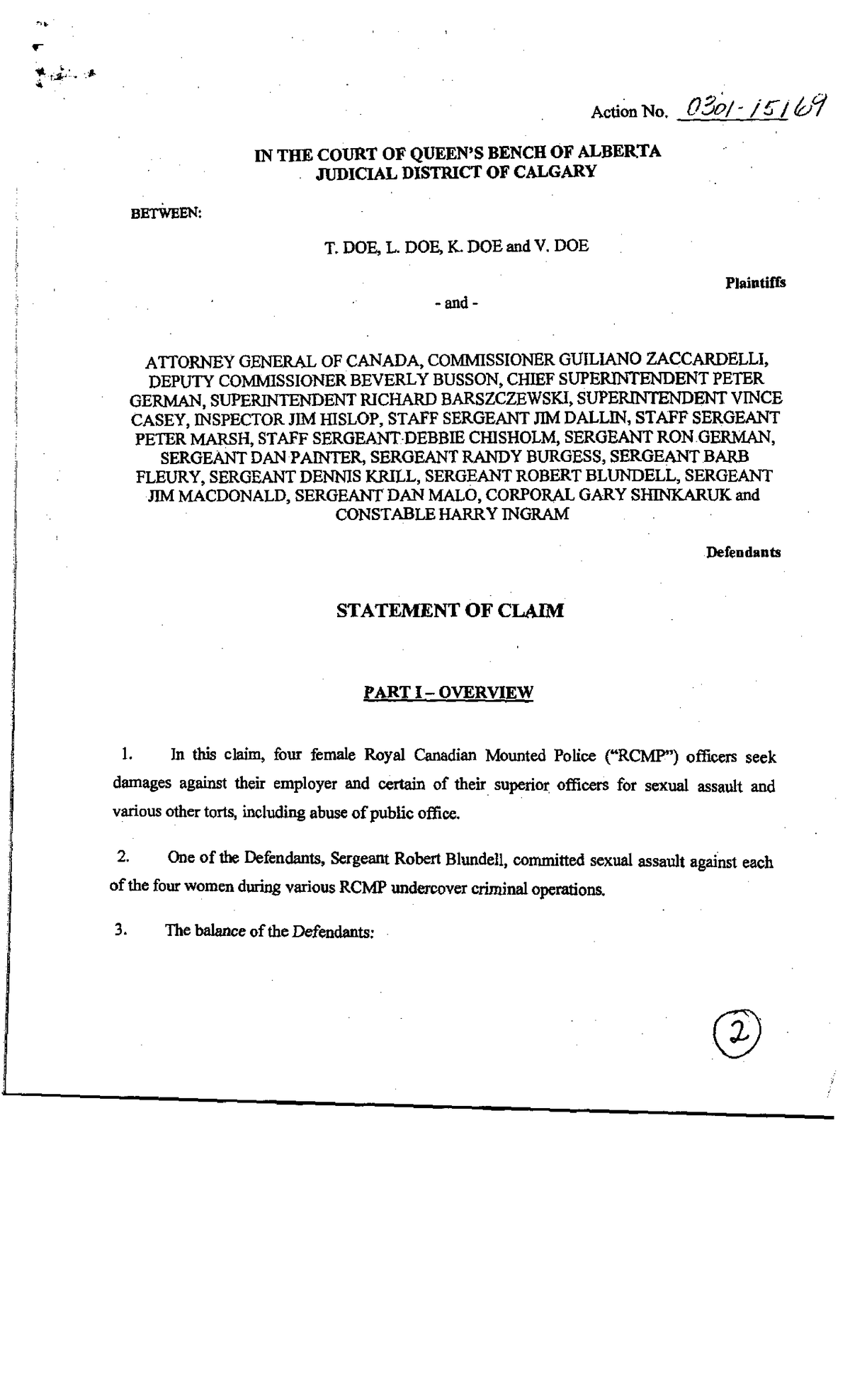 167130265 Statement of Claim Part 1 - Action No. 03o IN THE COURT OF ...