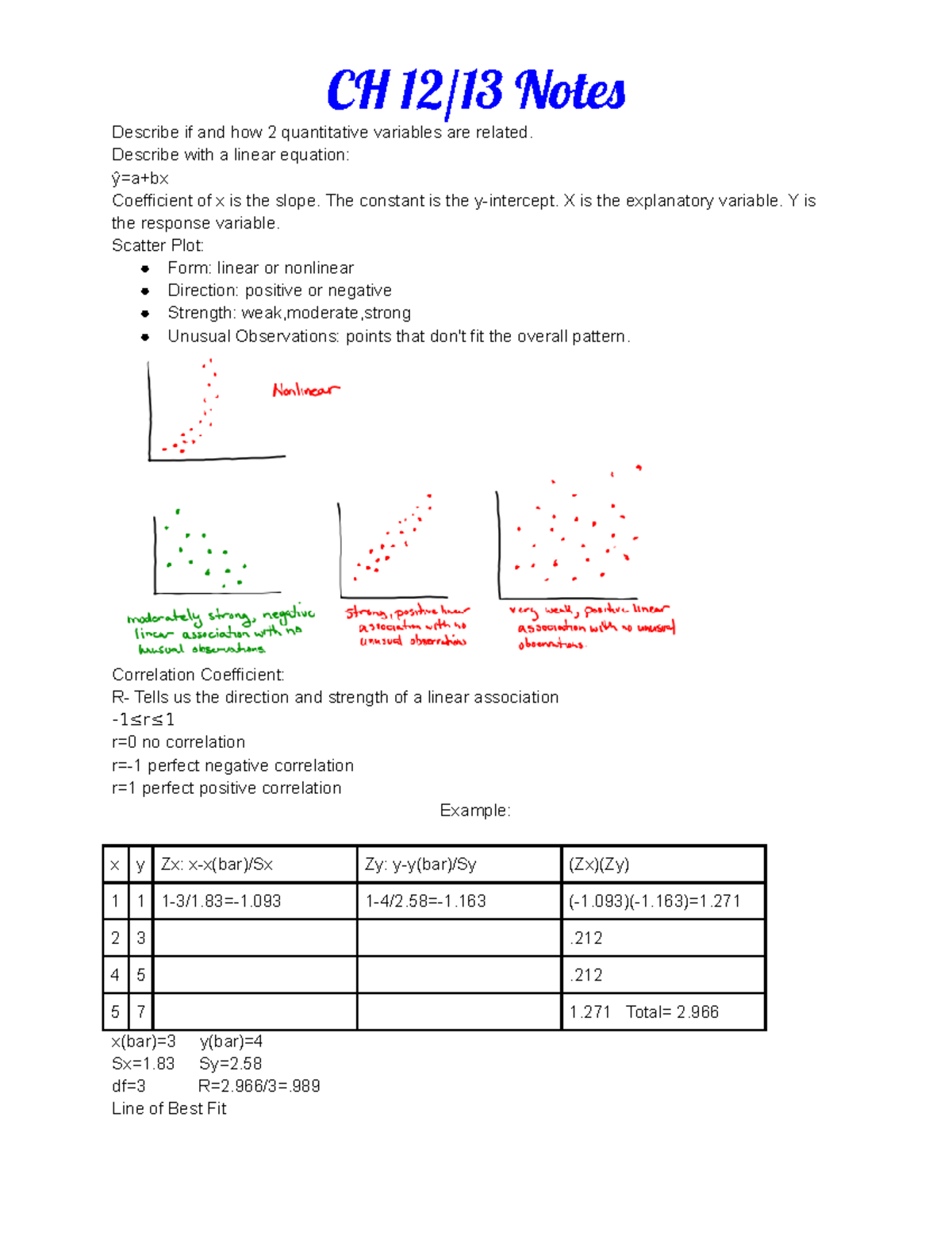 Prob and Stat Ch 12 13 Notes - Describe if and how 2 quantitative ...