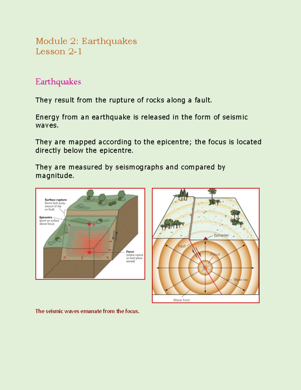Module 2 - ..... - Module 2: Earthquakes Lesson 2- Earthquakes They ...
