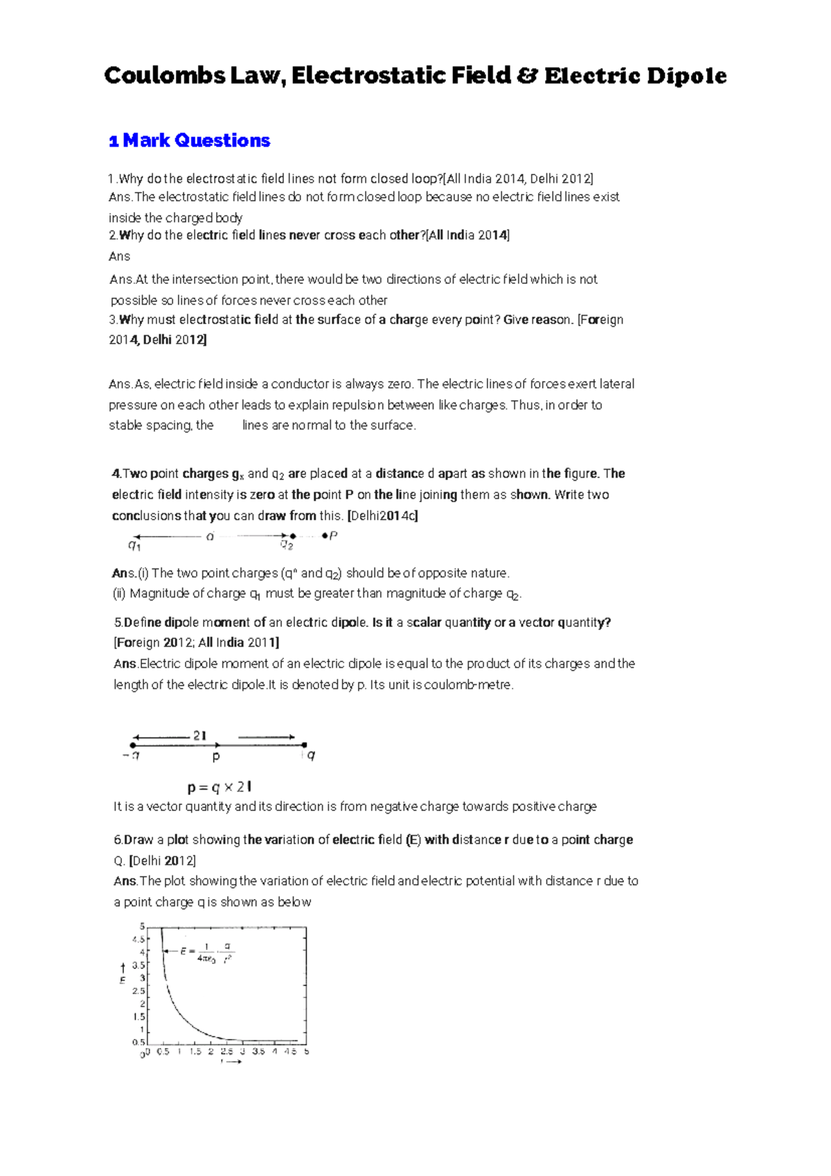 Electric Charges Dipole #3 - Coulombs Law, Electrostatic Field ...