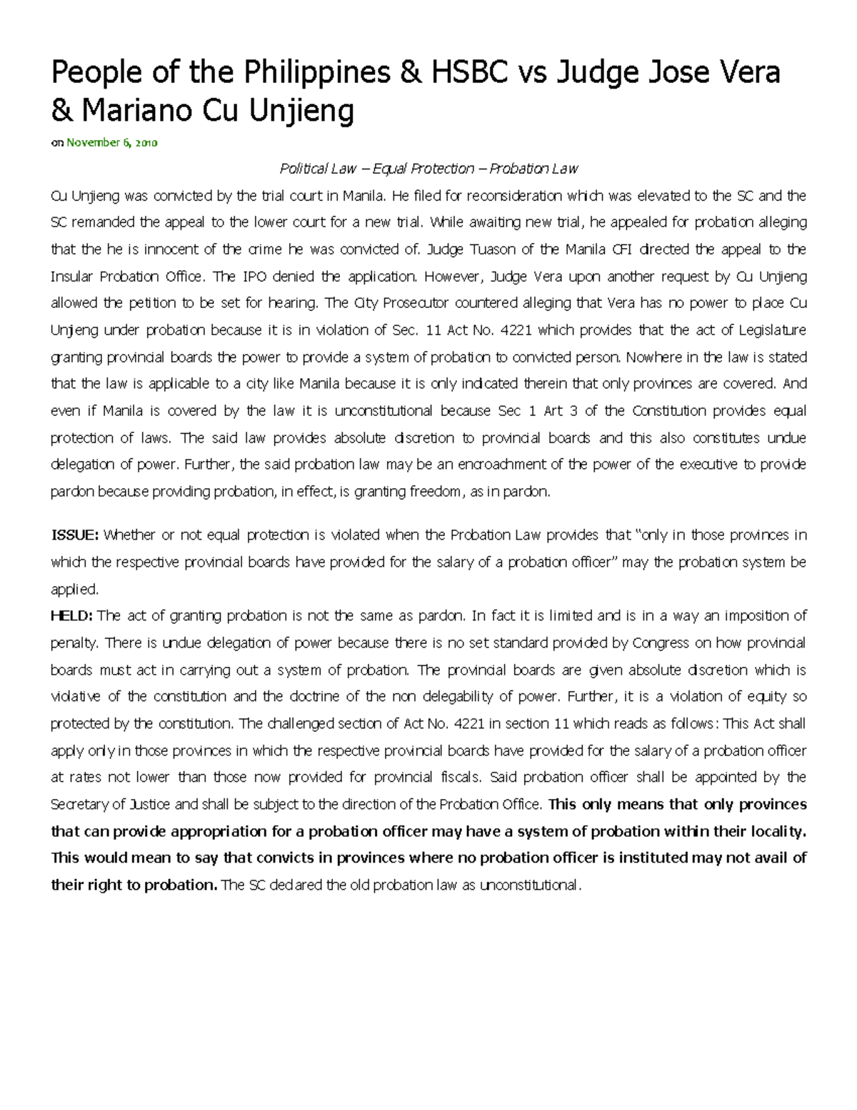 People-v-vera-digest compress - People of the Philippines & HSBC vs ...