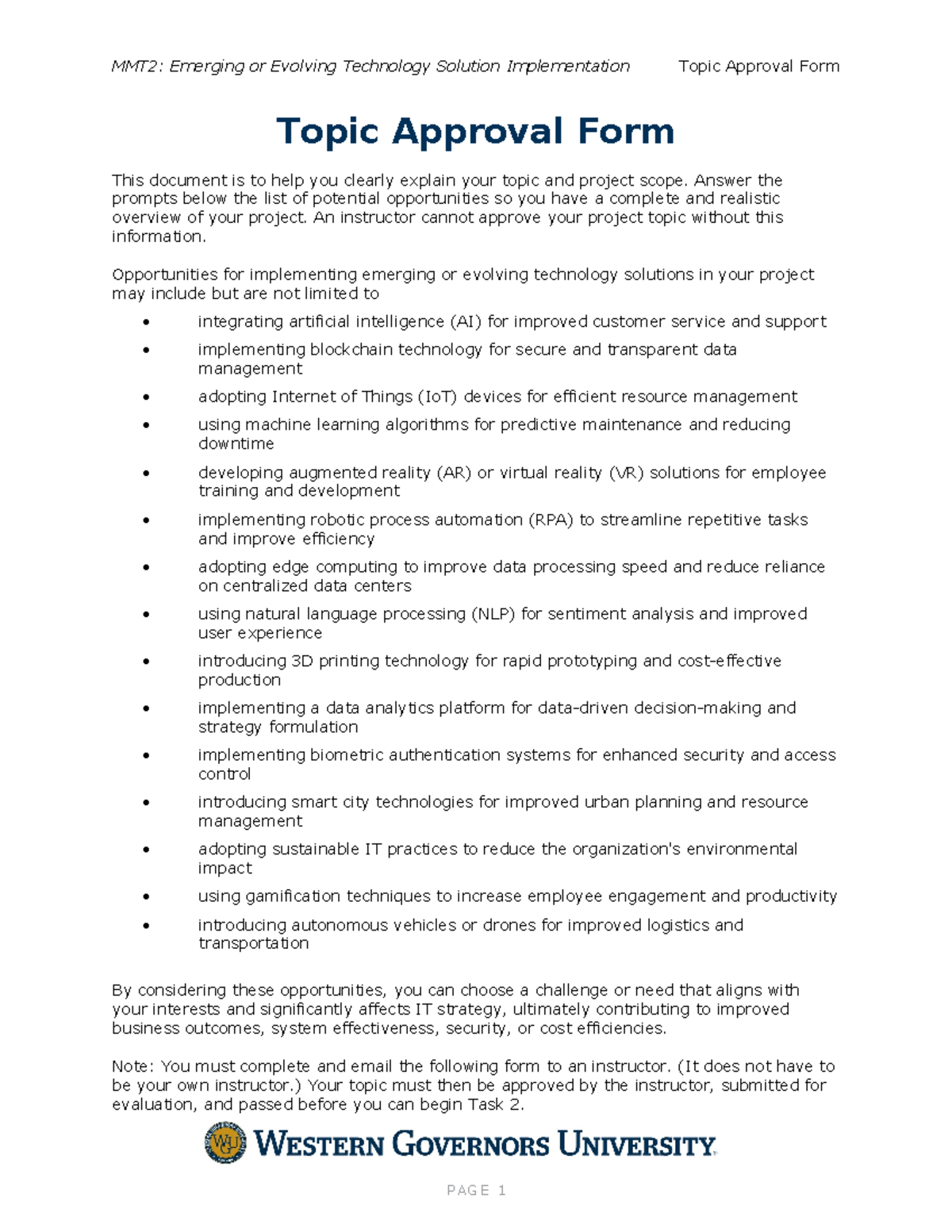 MMT2 Task 1 Strategic Plan - MMT2: Emerging or Evolving Technology Solution Implementation Topic ...