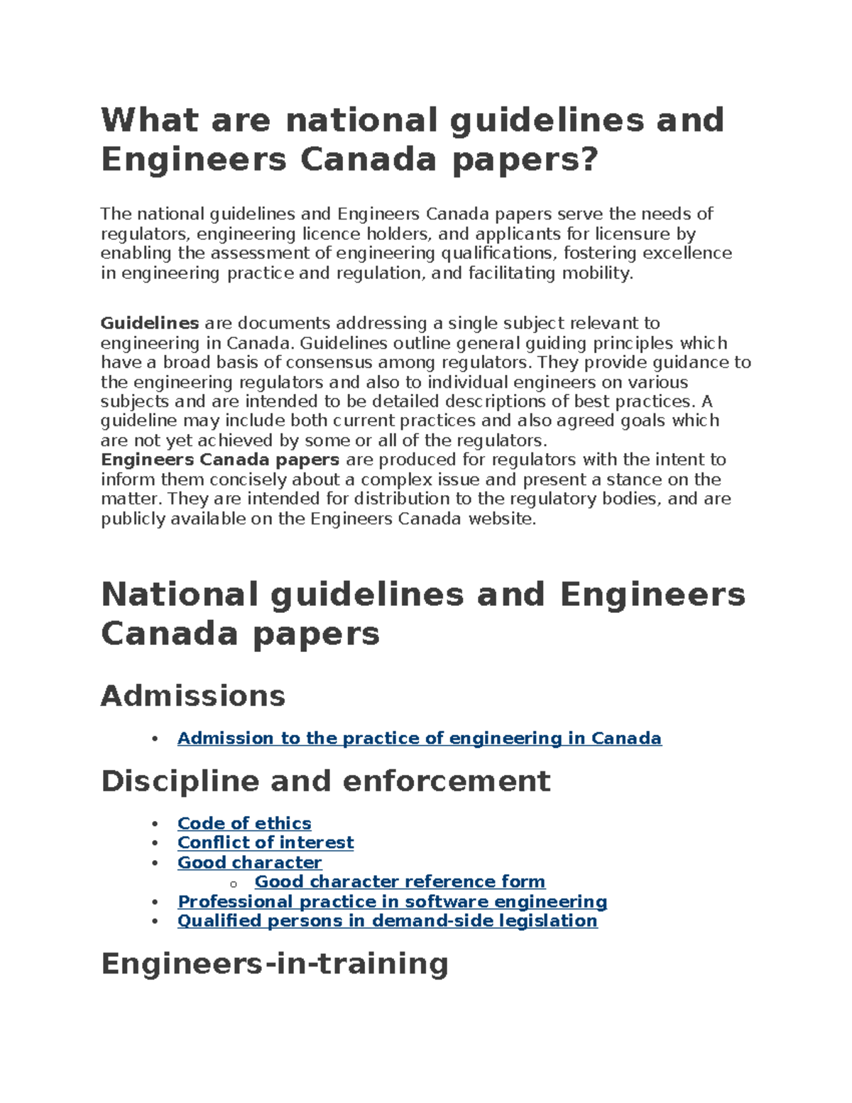 Language - What are national guidelines and Engineers Canada papers ...