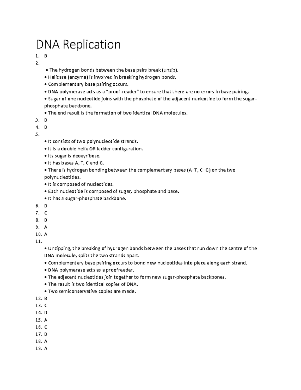 KEY - PE Questions DNA - Documents - DNA Replication 1. B 2. The ...