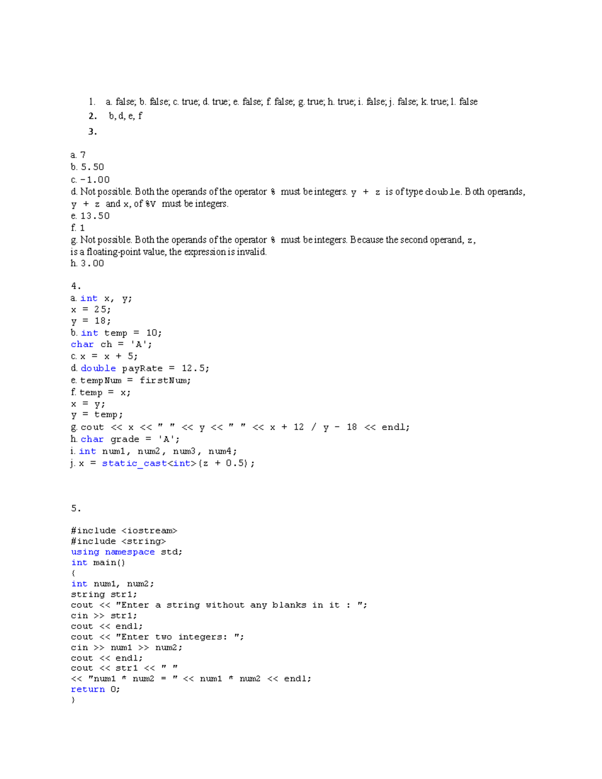 Solution To Midsem C Programming Language False B False C True D True E False F