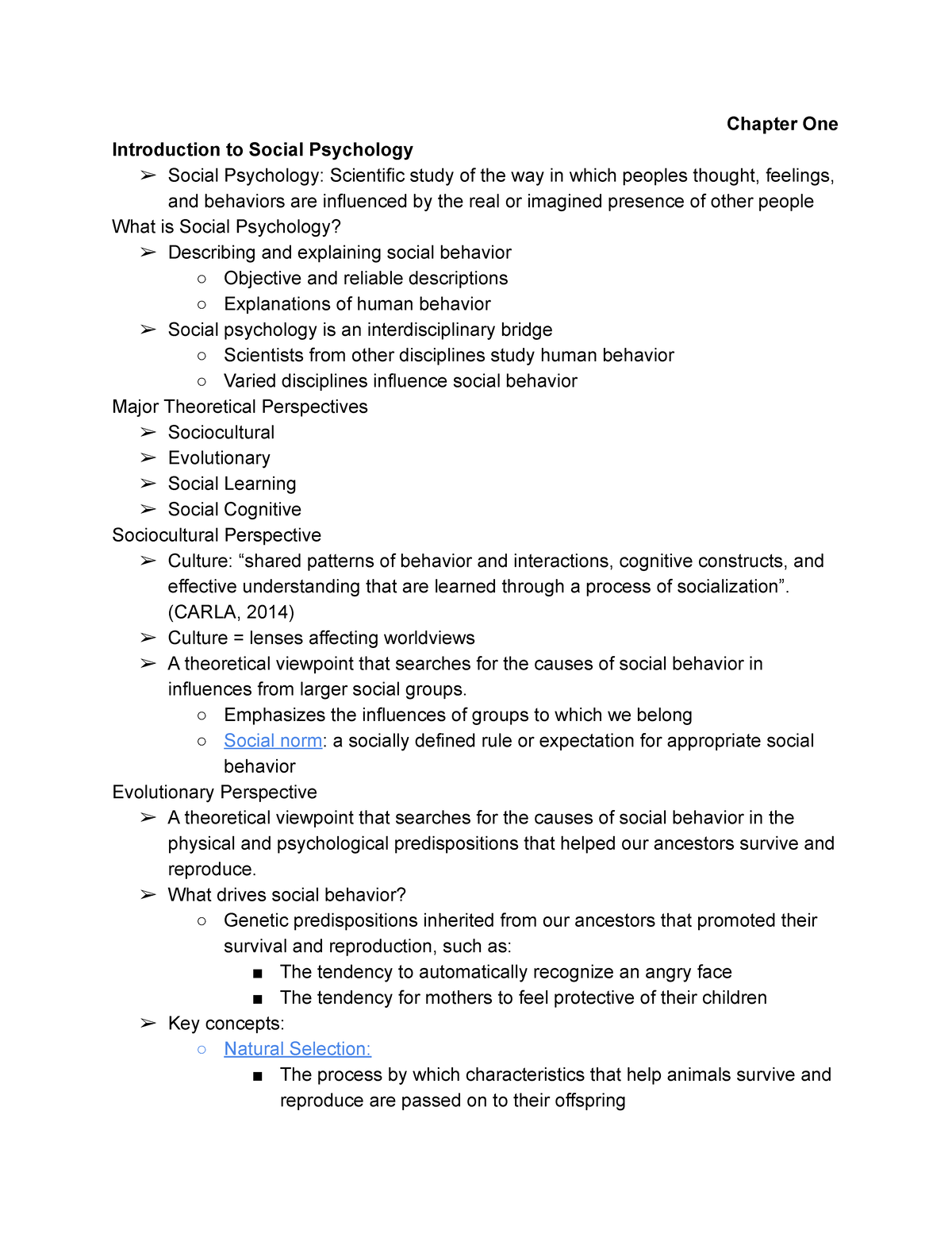 Psych 288 Notes - Google Docs - Chapter One Introduction to Social ...