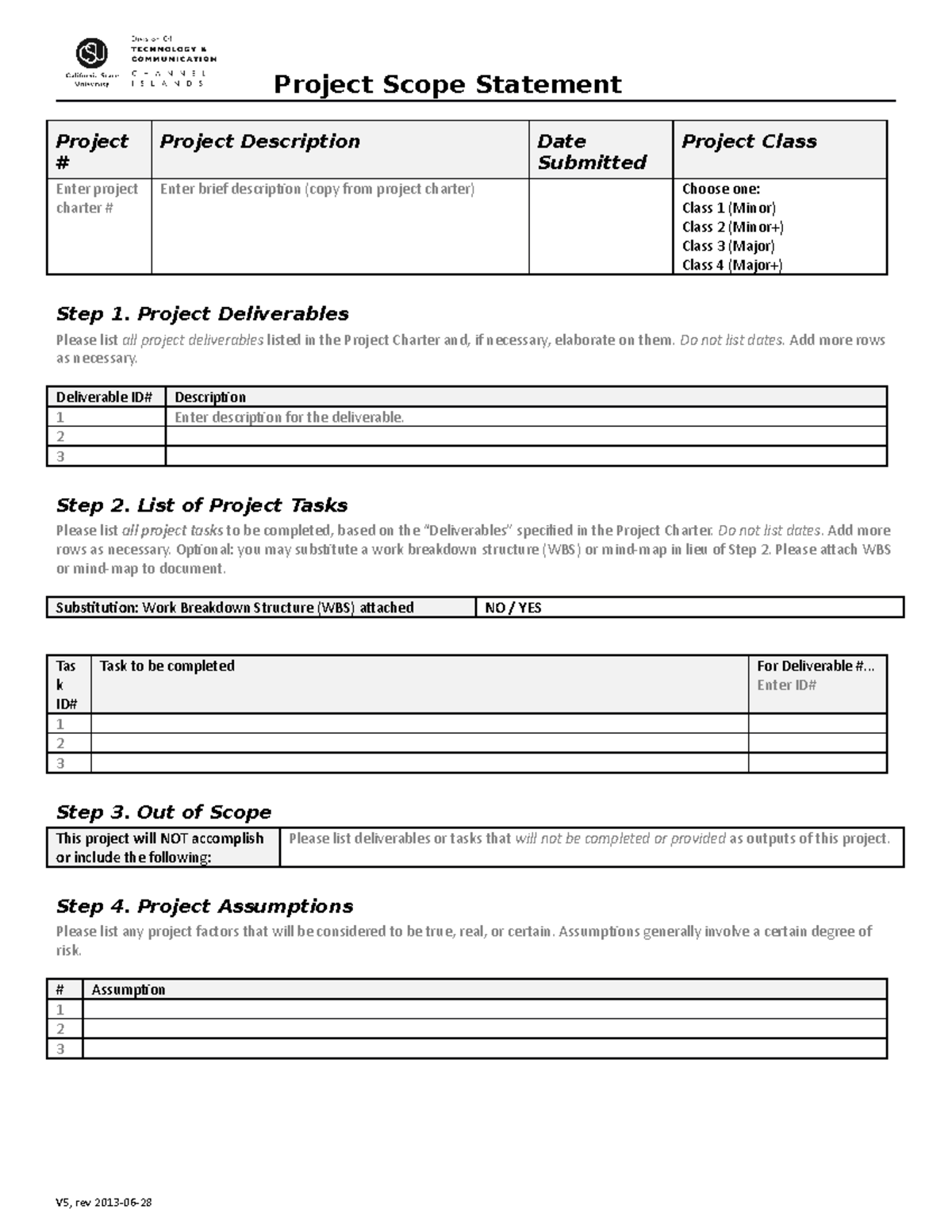 Project scope statement template - Project Scope Statement Project ...