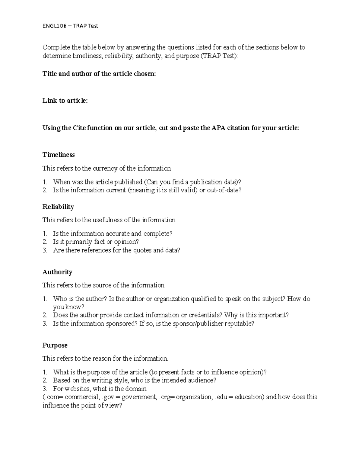 ENGL106 U5 TRAP Template - ENGL106 – TRAP Test Complete the table below ...