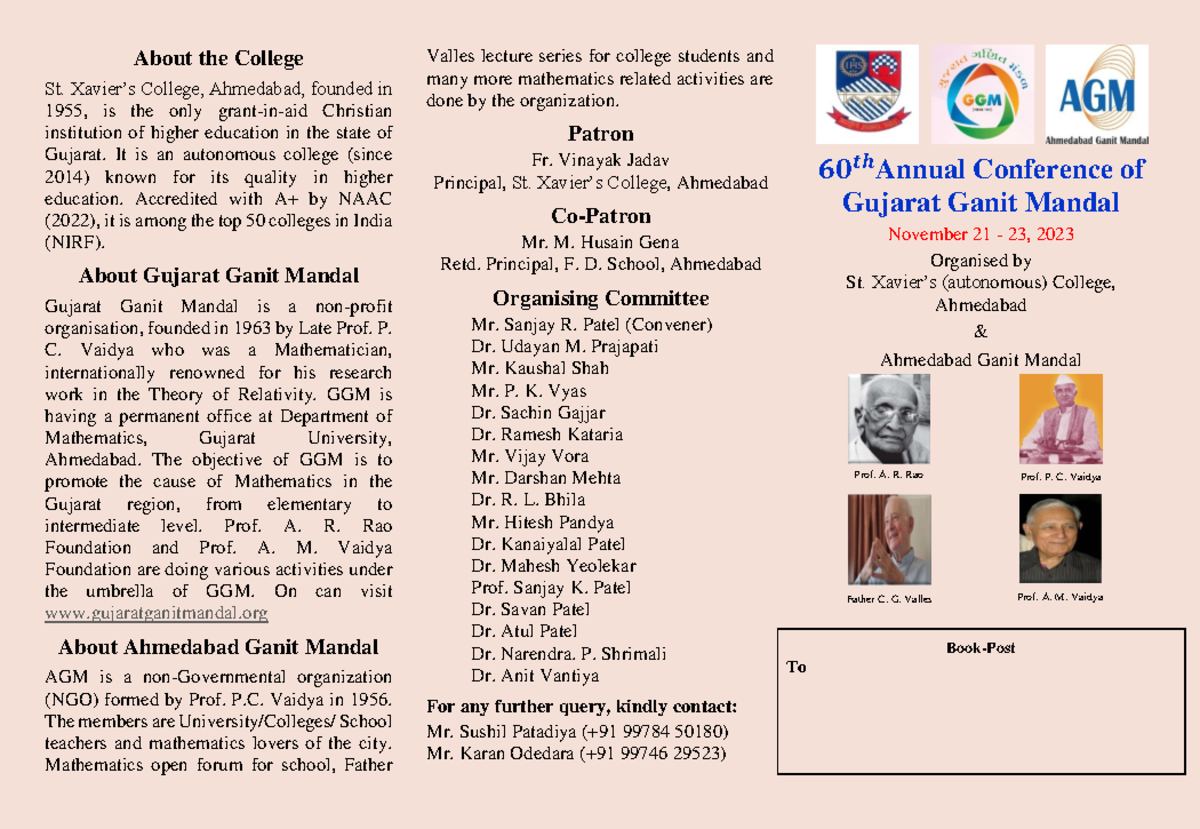 GGM 2023 Brochure 7-10-2023 - Prof. A. R. Rao Prof. A. M. Vaidya Prof ...