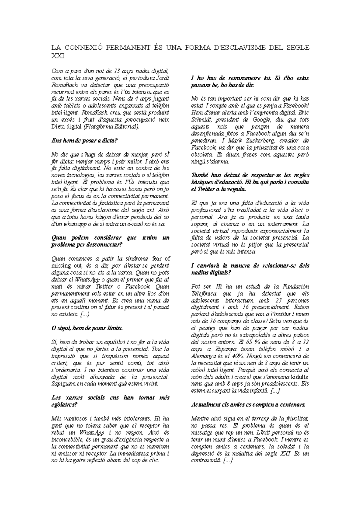 LA Connexió Permanent ÉS UNA Forma D - LA CONNEXIÓ PERMANENT ÉS UNA ...