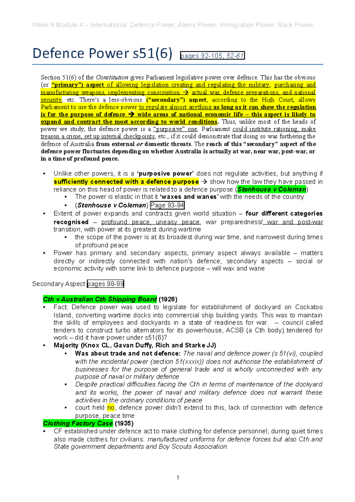 Defence Power, Aliens Power, Immigration Power, Race Power - Defence ...