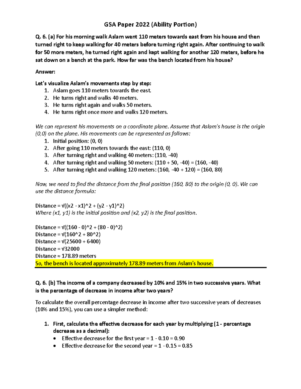 GSA Paper Ability 2022 Solution - GSA Paper 202 2 (Ability Portion) Q. 6. (a) For his morning ...