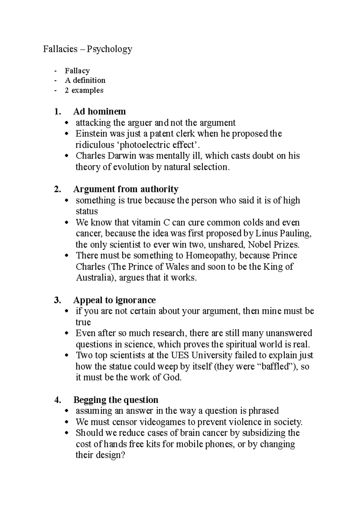 Fallacies PSYC1001 - Fallacies – Psychology Fallacy A definition 2 ...