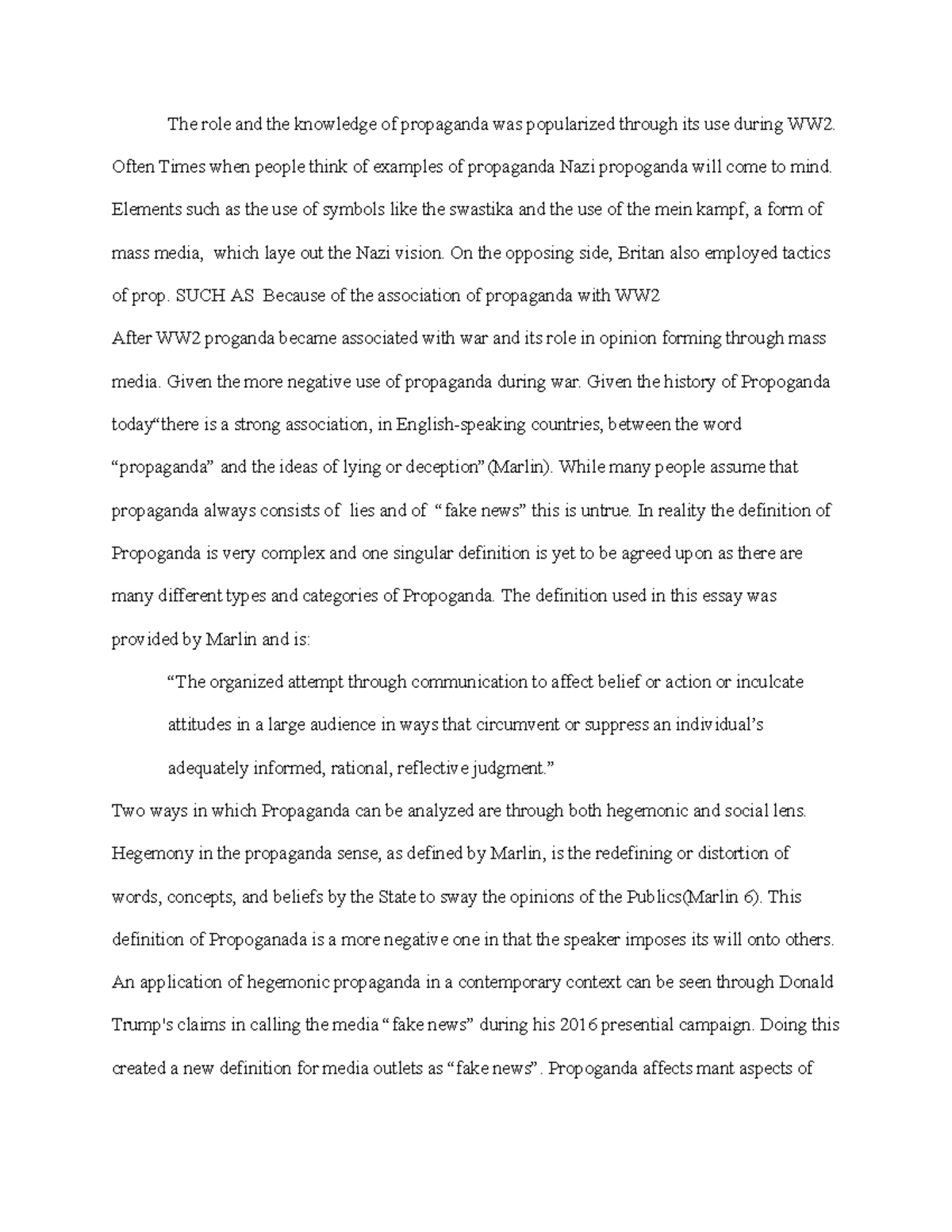 Assignment 1 for Propaganda - The role and the knowledge of propaganda ...