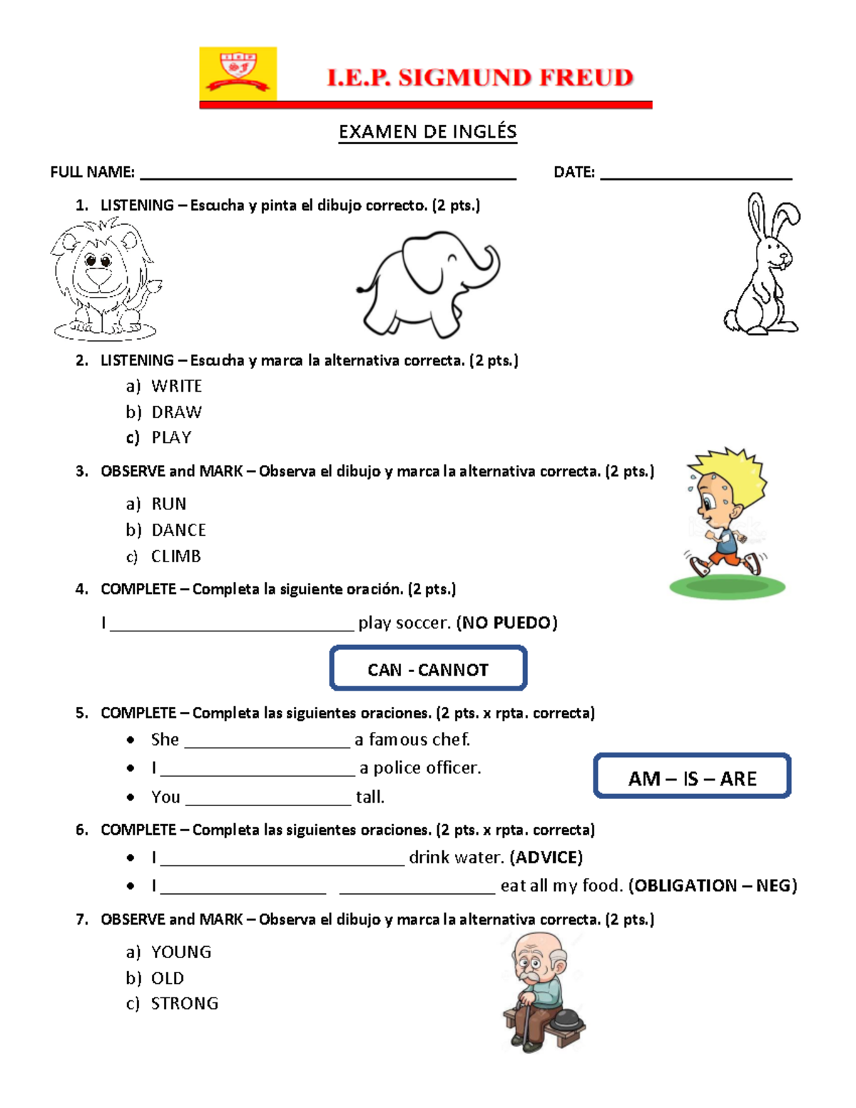 Examen Ingles 2DO BIM - Repaso de inglés - EXAMEN DE INGLÉS FULL NAME ...