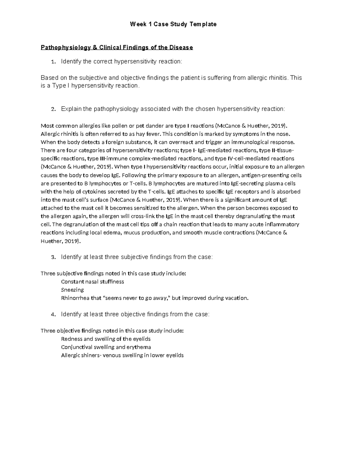 Week 1 case study - Week 1 Case Study Template Pathophysiology ...
