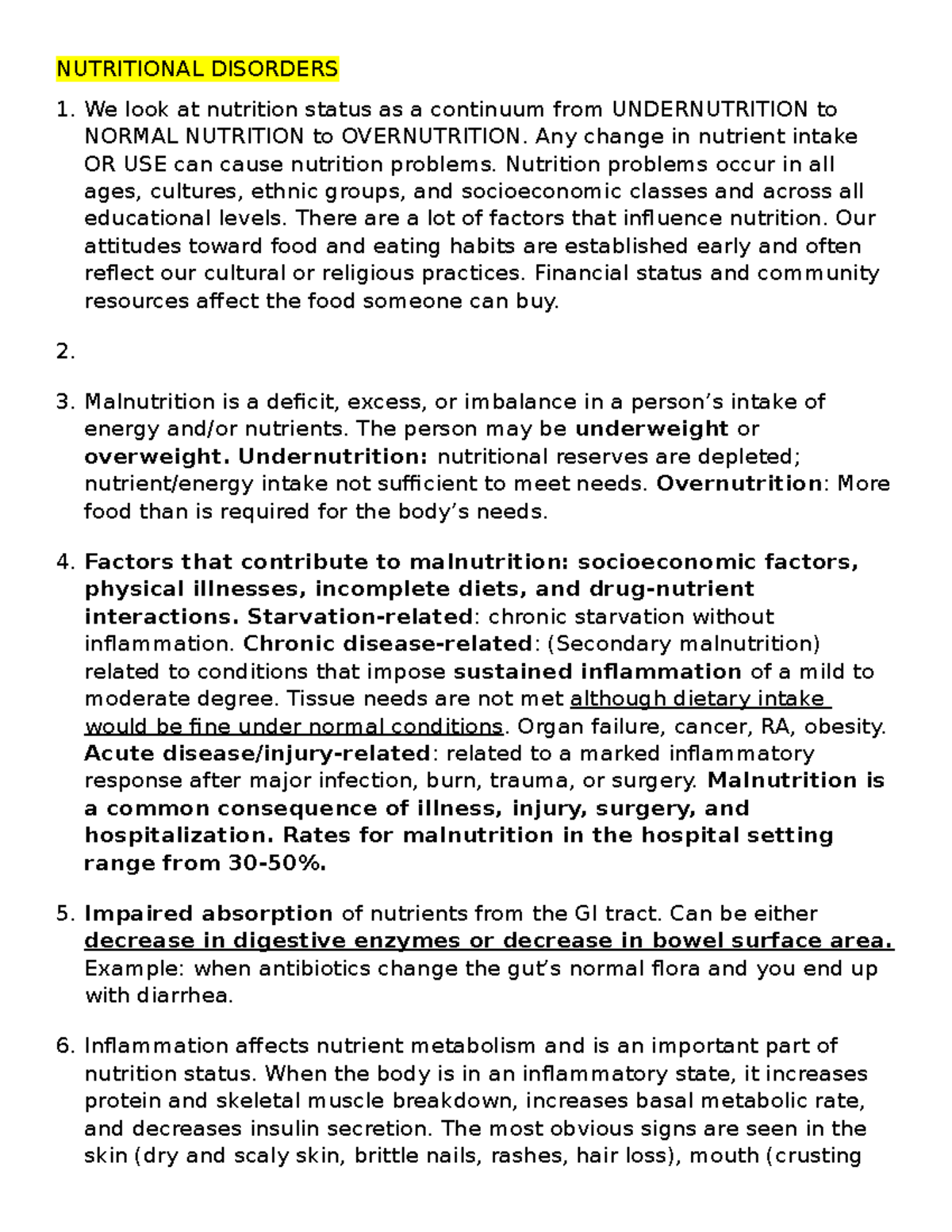 Nutritional Disorders Notes - NUTRITIONAL DISORDERS We look at ...