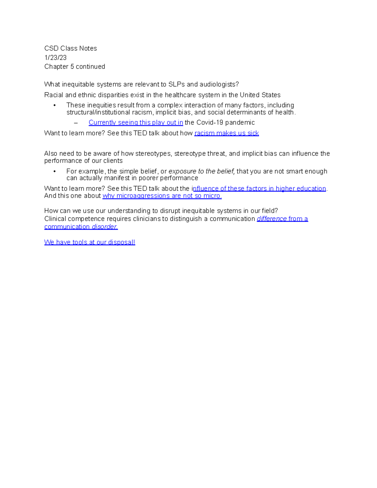 CSD Ch. 5 - Dr. Chapman - CSD Class Notes 1/23/ Chapter 5 continued ...