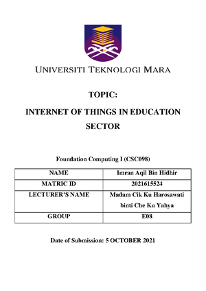 Casestudy CSC098 - case study - CENTRE OF FOUNDATION STUDIES (CFS) FOUNDATION IN ENGINEERING ...