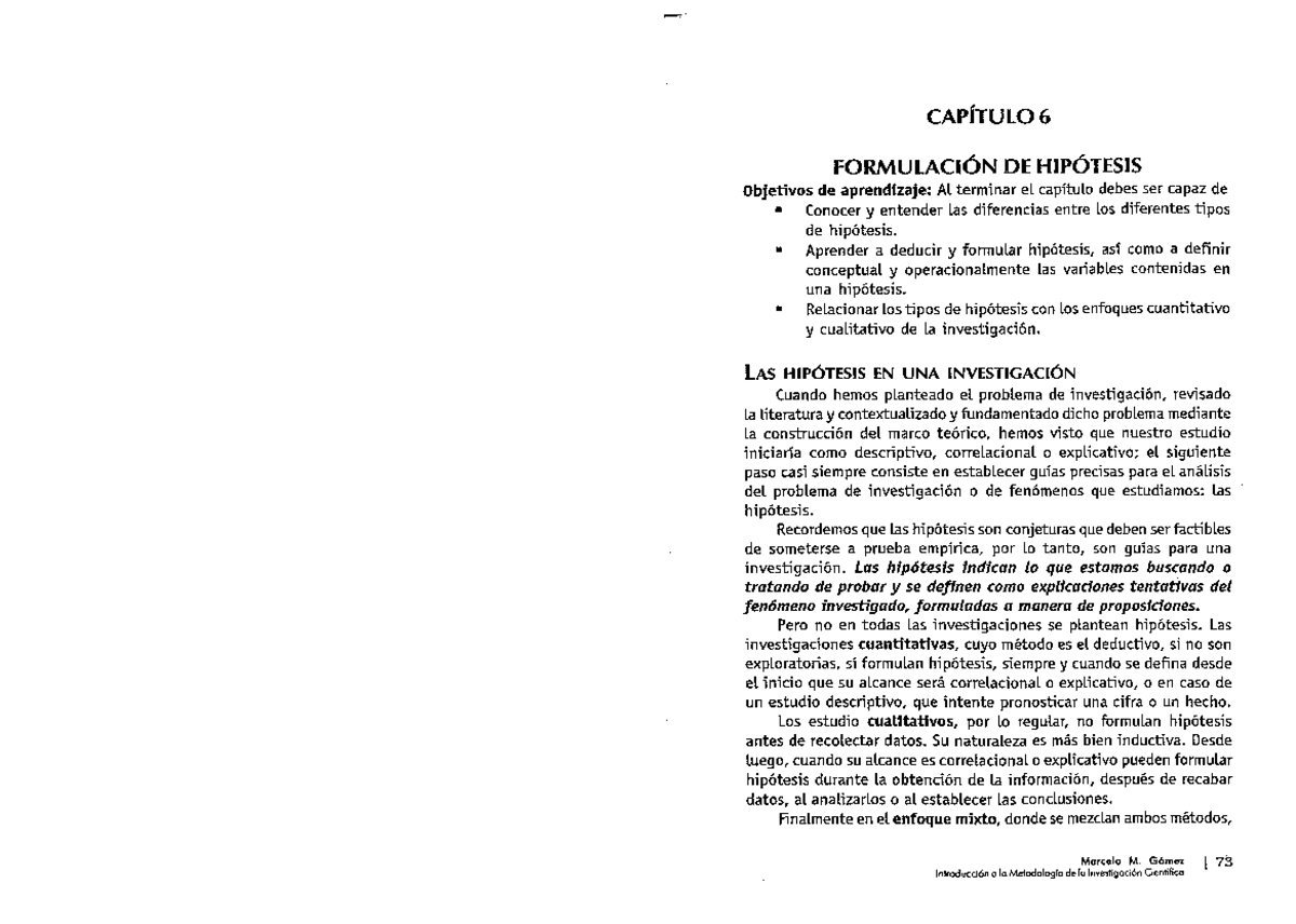 Unidad II Hipotesis - ~ i i ¡ I C A P Í T U l O G F O R M U L A C i Ó N ...
