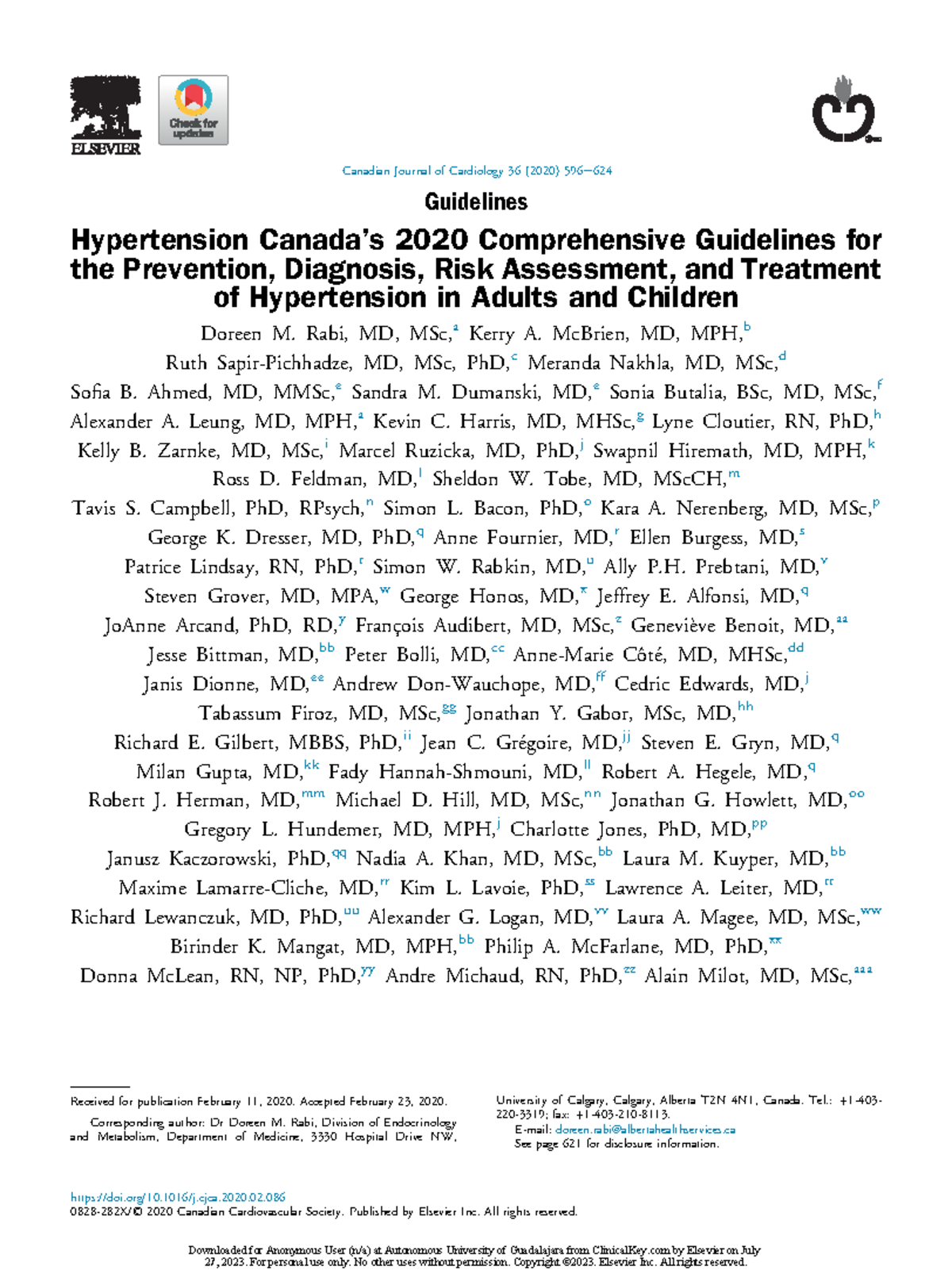 Canada 2020 guidelines - Guidelines Hypertension Canada’s 2020 ...