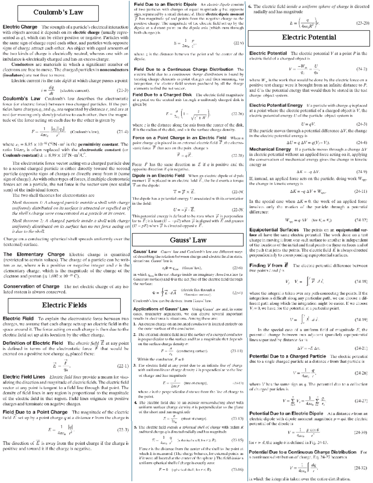 Final exam Cheatsheet - PHY 108 - Coulomb’s Law Electric Fields Gauss ...
