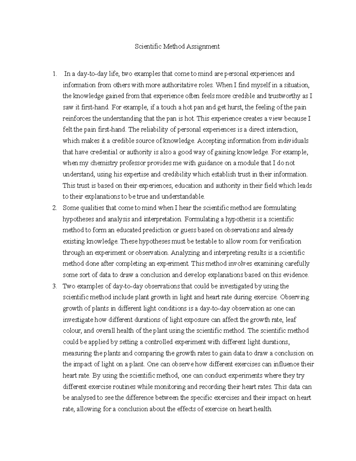 Bio 3 - lab assignment - Scientific Method Assignment In a day-to-day ...