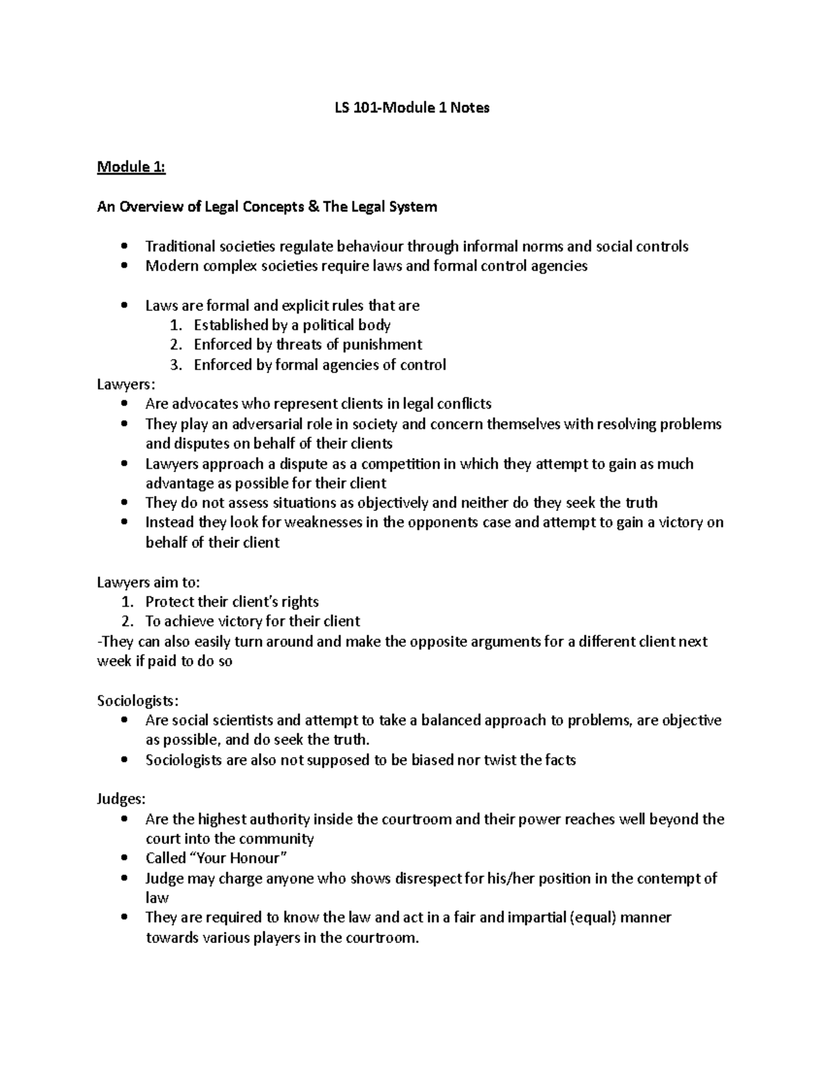 LS 101-Module 1 Notes - LS 101-Module 1 Notes Module 1: An Overview of ...