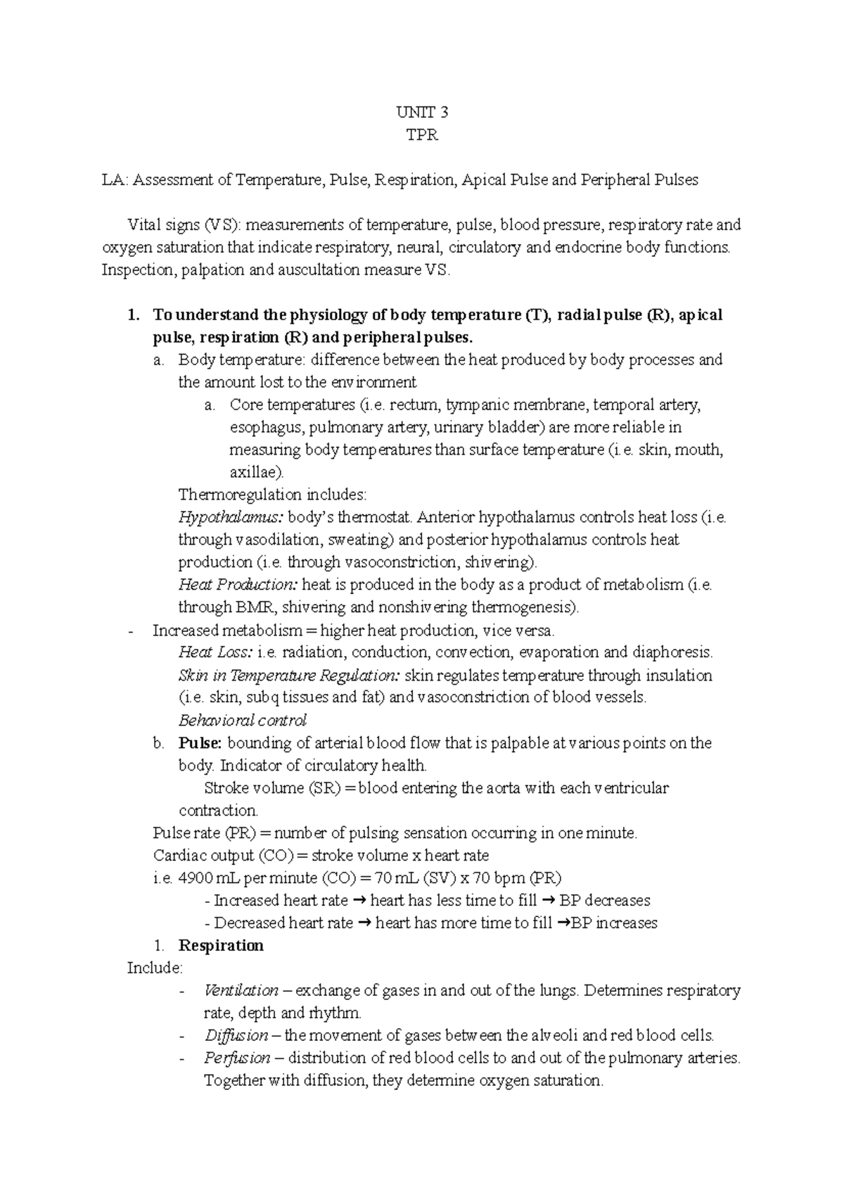 N1160 WEEK 3 - Assessment of Temperature, Pulse, Respiration, Apical ...