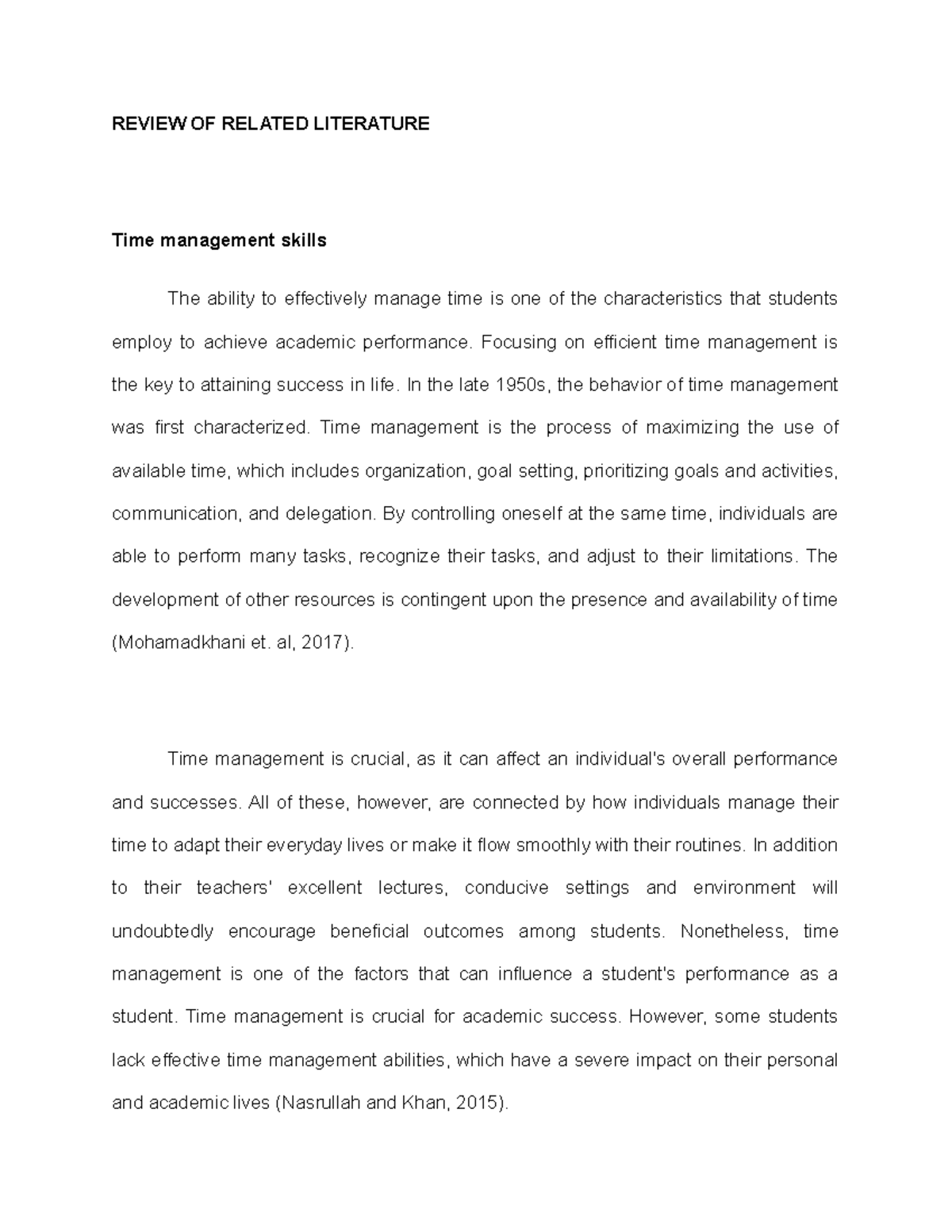 RRL KATE - for research - REVIEW OF RELATED LITERATURE Time management ...