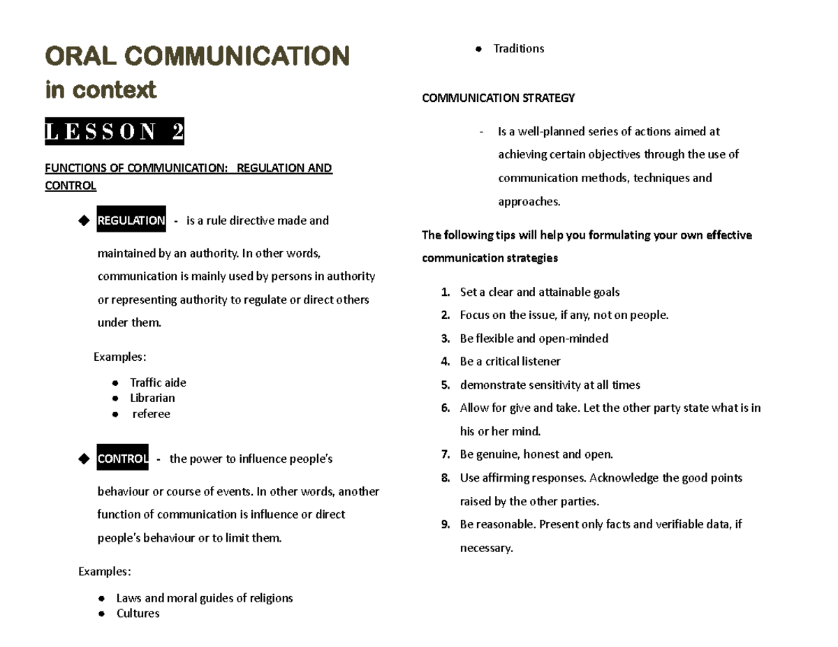Oral Communication - Oral comm - ORAL COMMUNICATION in context L E S S ...